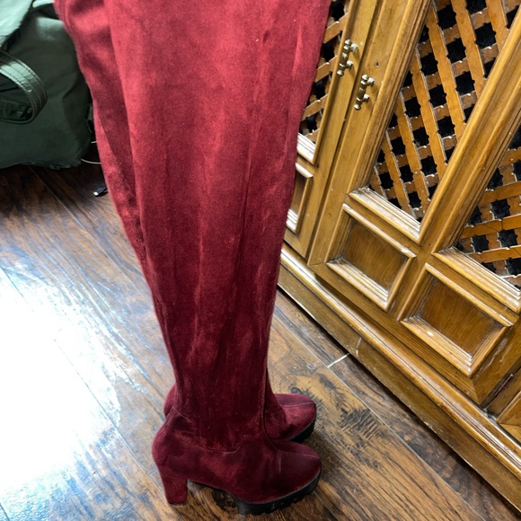 Pazzle | Shoes | Thigh High Red Suede Platform Boots | Poshmark